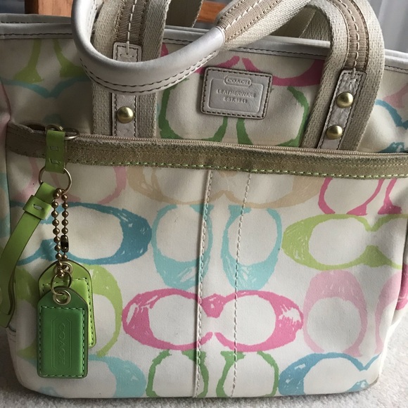 Coach | Bags | Large White Coach Shoulder Bag W Multicolor Logo | Poshmark